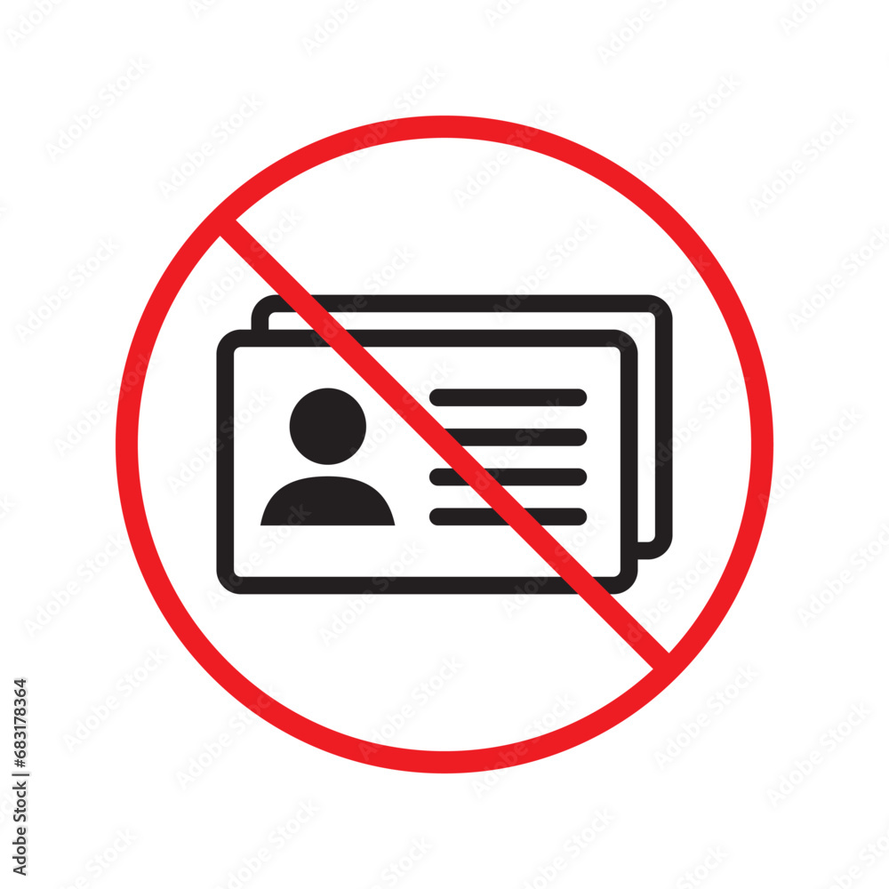 Forbidden ID card vector icon. Warning, caution, attention, label ...