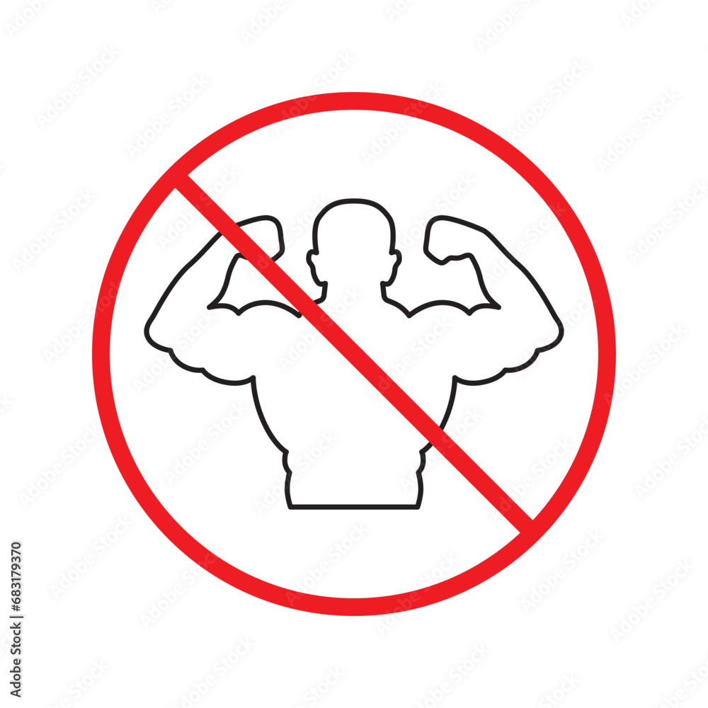 Forbidden muscle vector icon. Warning, caution, attention, restriction ...