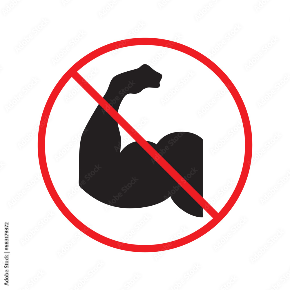 Forbidden muscle vector icon. Warning, caution, attention, restriction ...