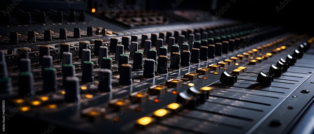 High-Tech Sound Mixing Console with Multiple Knobs and Illuminated ...
