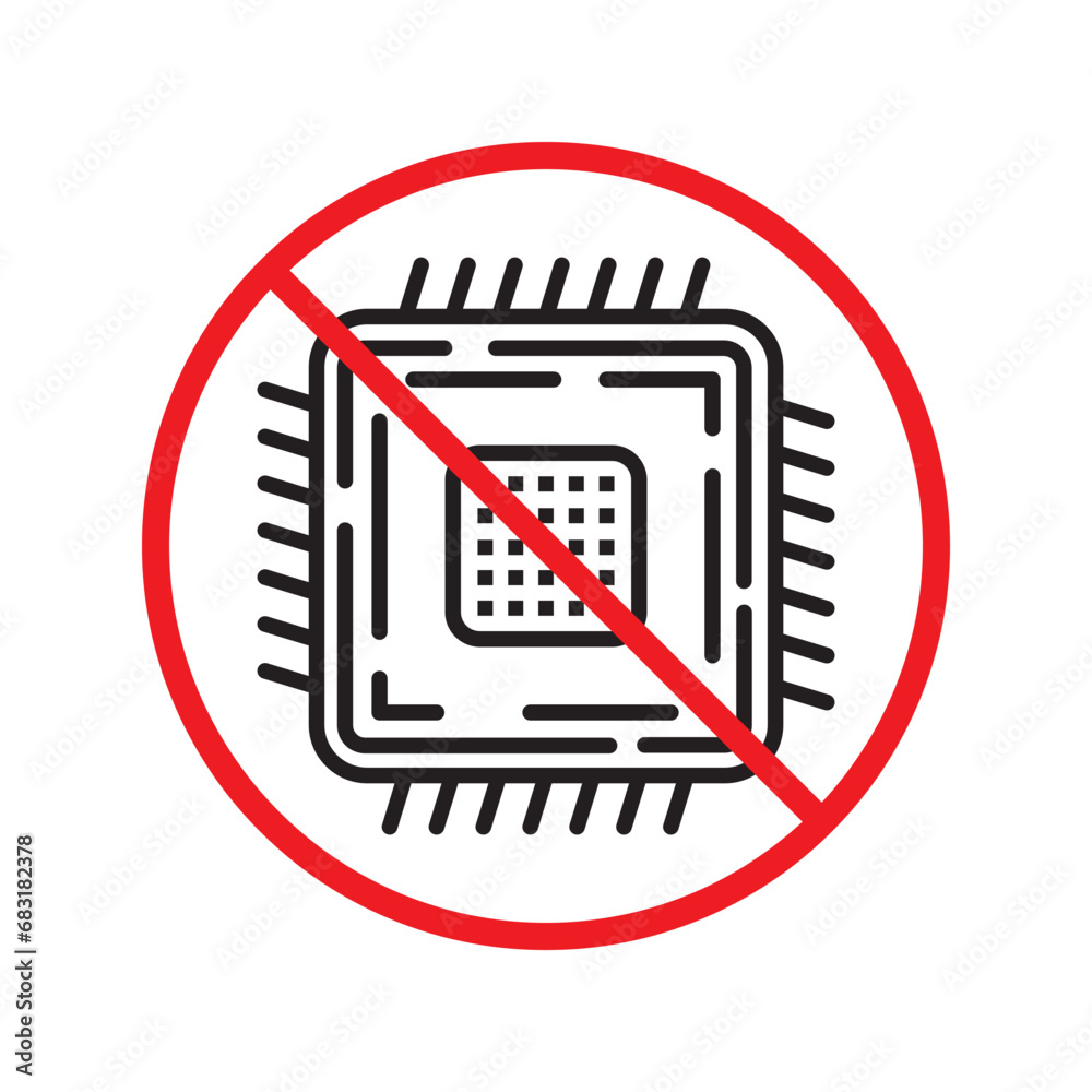 Forbidden processor vector icon. Warning, caution, attention ...