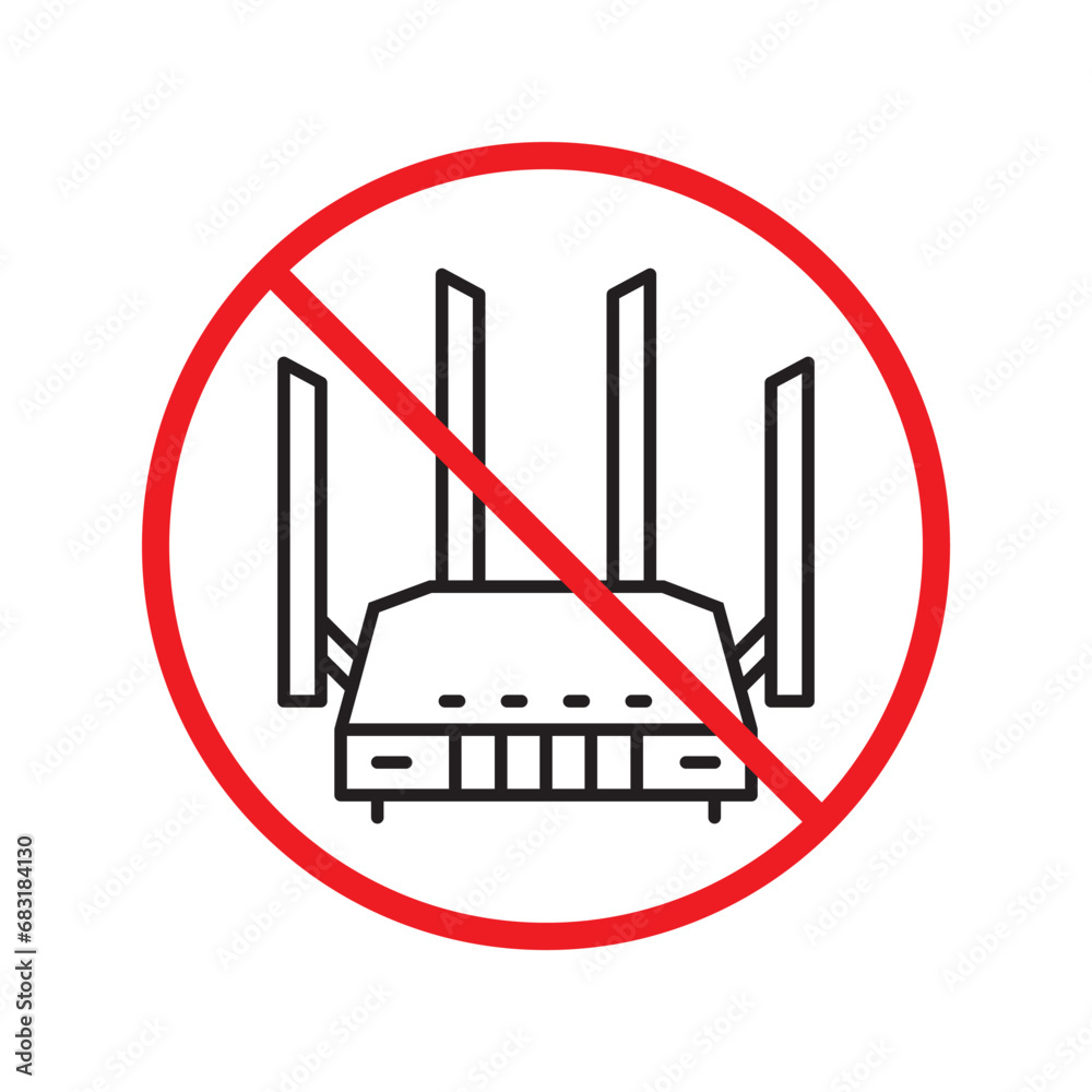 Forbidden router icon. Warning, caution, attention, restriction, label ...
