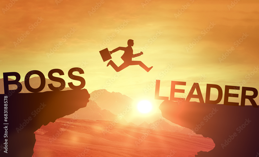 Silhouette Man jumping from Boss cliff to leader cliff on sunset ...