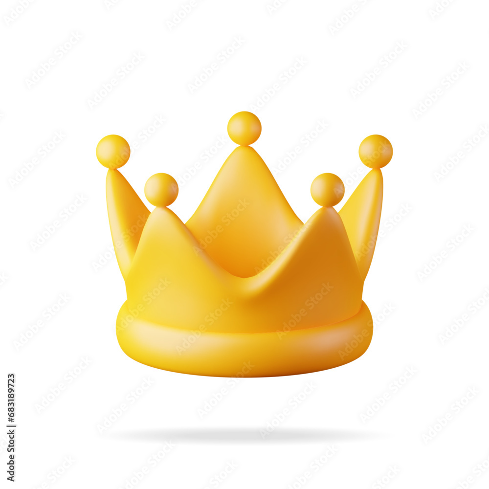 3D Gold Crown Icon Isolated on White. Render Golden Crown Emoji Symbol ...