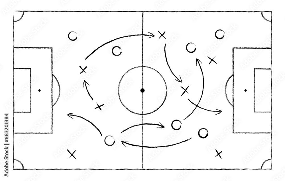 Soccer strategy field, football game tactic drawing on chalkboard. Hand ...