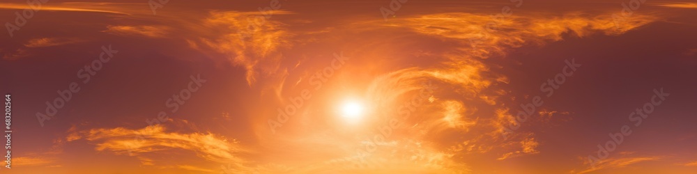 Glowing golden red sunset sky panorama. HDR 360 seamless spherical ...
