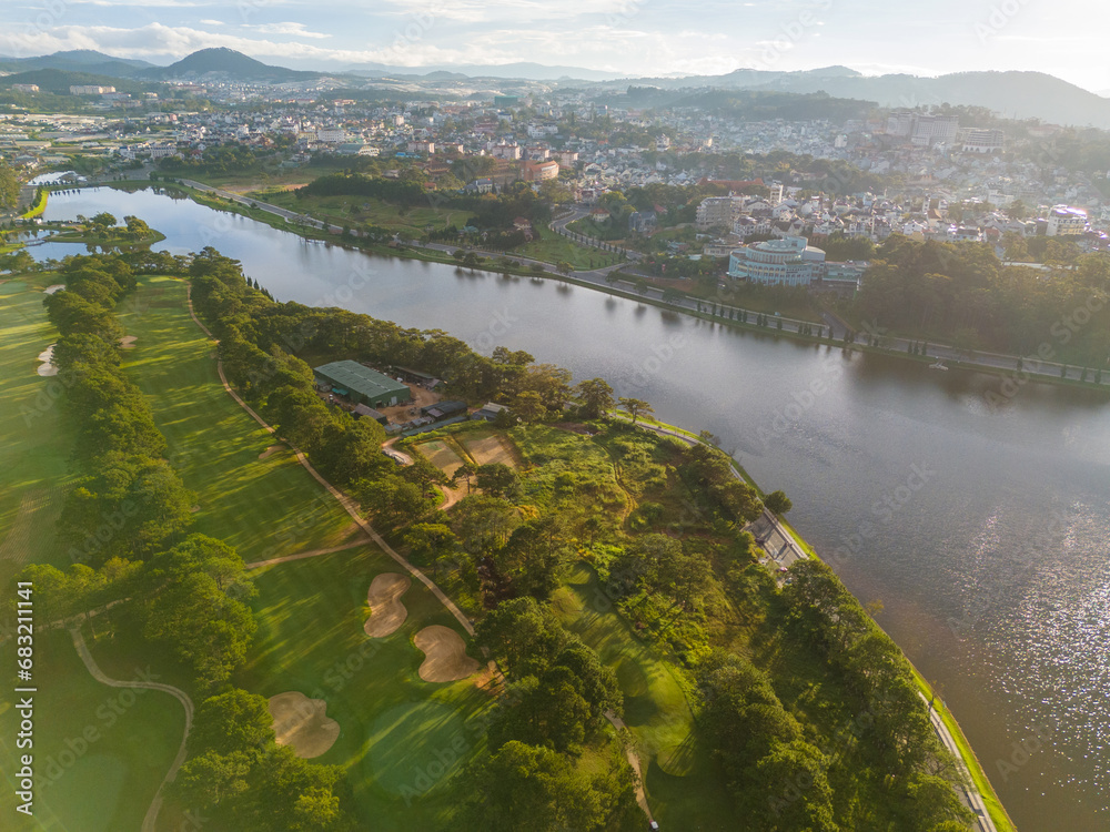 Aerial panorama view of Sunflower Building at Lam Vien Square in Da Lat ...