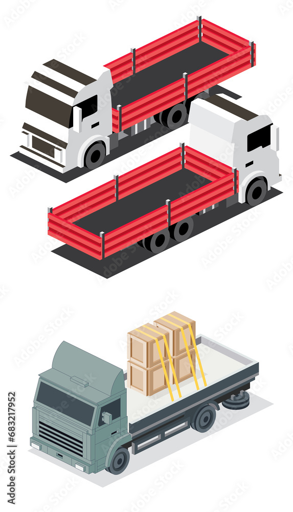 Isometric Red Flatbed Cargo Truck. Commercial Transport. Logistics ...