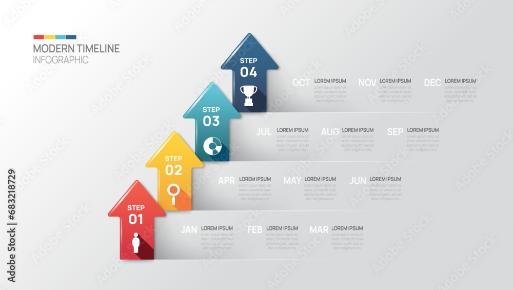 Business step timeline infographic arrow template. Modern milestone ...