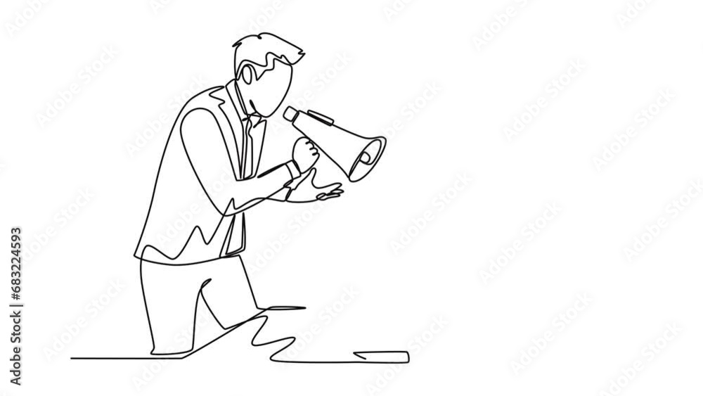 Animated self drawing of continuous line draw young frustrated manager ...