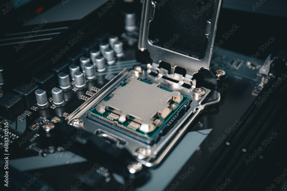 Computer processor from 2023 - CPU sitting in a motherboard on a gaming ...