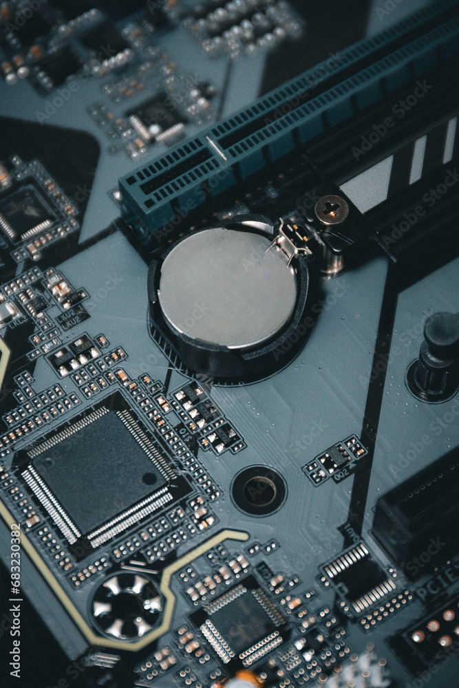 CMOS backup battery CR2032,Pci-express,SATA Port, circuit on a modern ...