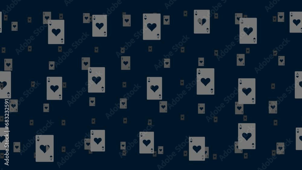 Ace of heart cards float horizontally from left to right. Parallax fly ...