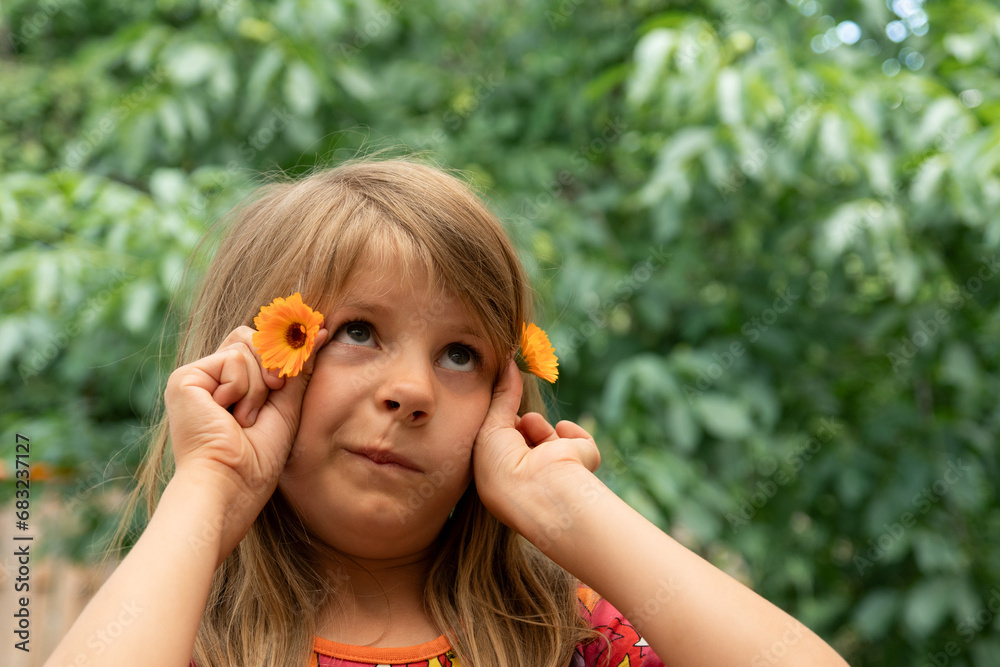 Portrait of Funny girl with Ridiculous expression playfully positions ...