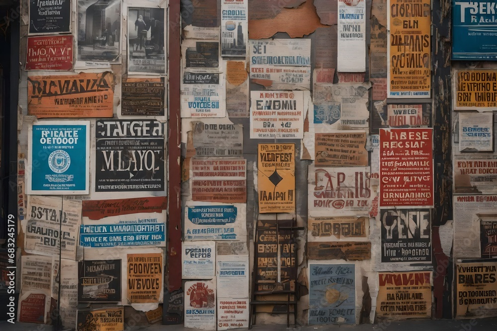 image of a New York City wall with fictional old gig posters at ...