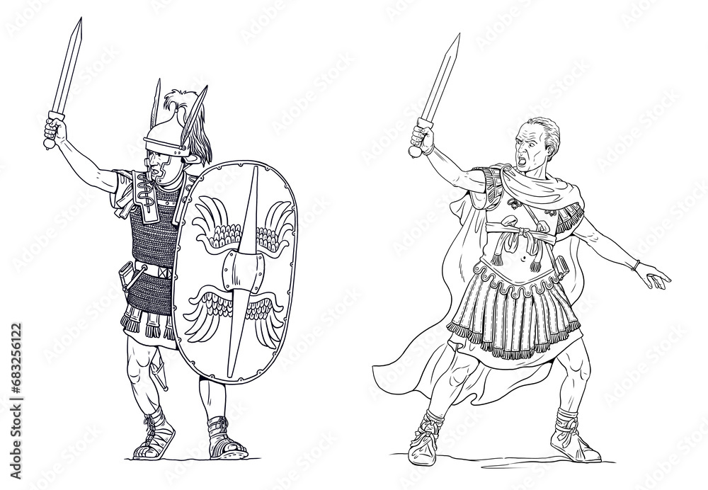 Roman general and imperator Gaius Julius Caesar with roman centurion ...