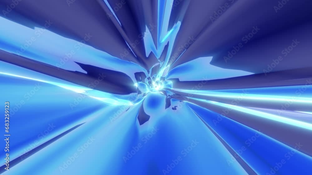 Warp tunnel wormhole moving in hyperspace, abstract blue energy vortex flying. Wormhole right in ...