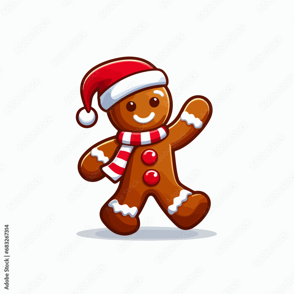 Vector gingerbread man cartoon character waving hand vector hand drawn ...