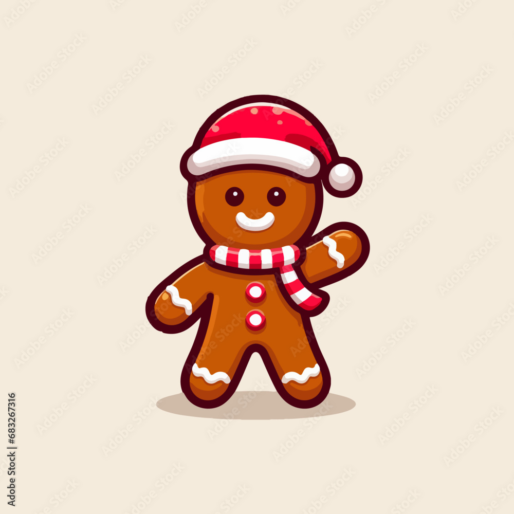 Vector gingerbread man cartoon character waving hand vector hand drawn ...