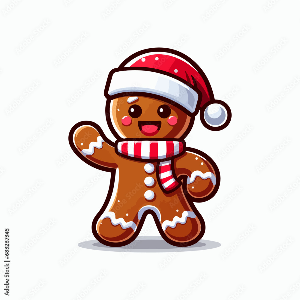 Vector gingerbread man cartoon character waving hand vector hand drawn ...