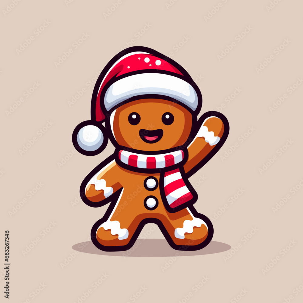 Vector gingerbread man cartoon character waving hand vector hand drawn ...