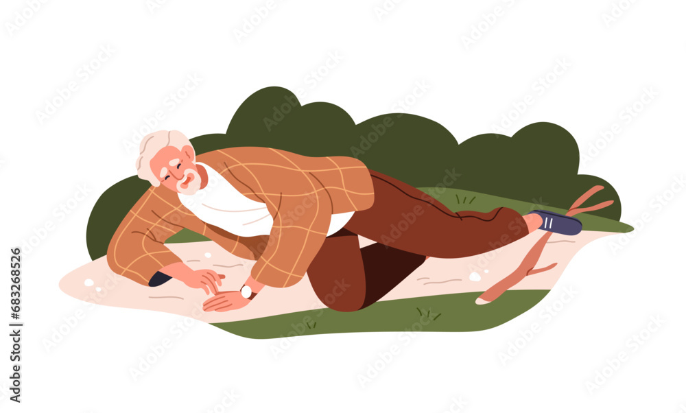 Old man stumbling, falling down. Clumsy senior elderly character falls ...