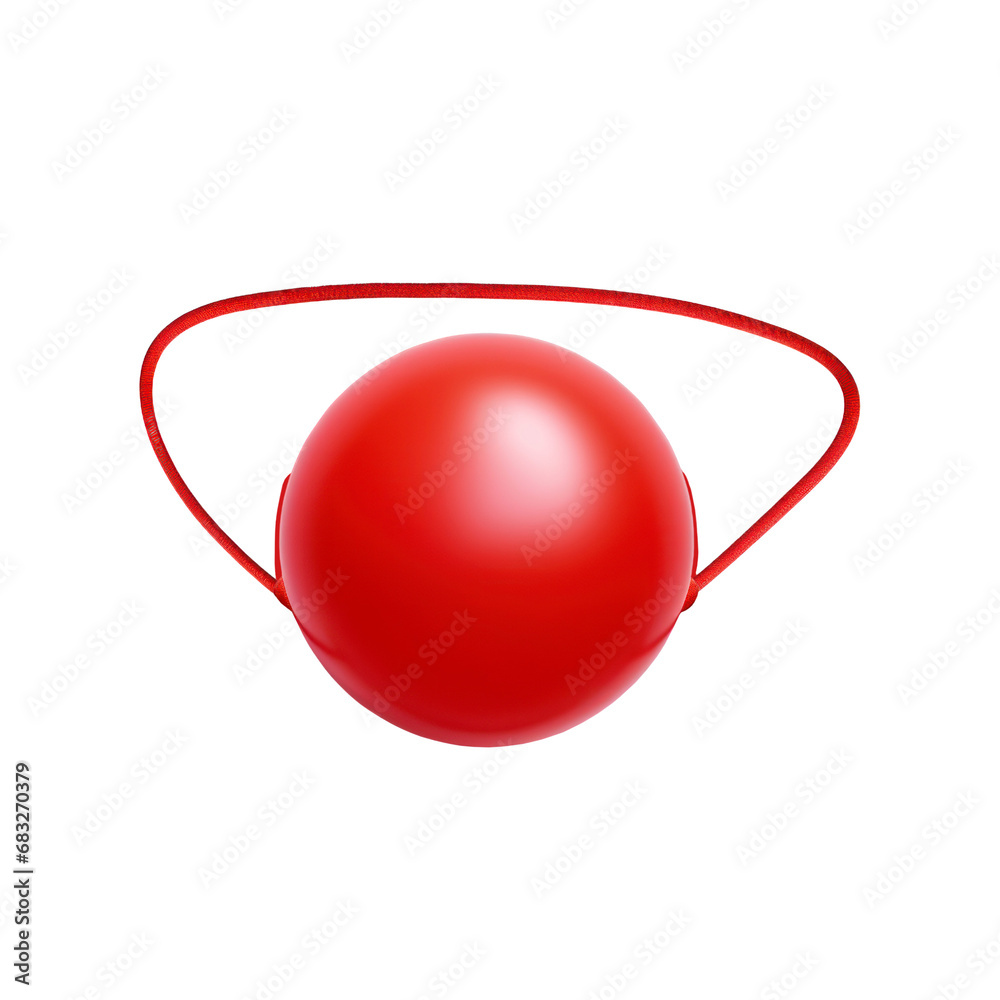 Red honking clown nose on a rubber band. Isolated on transparent ...