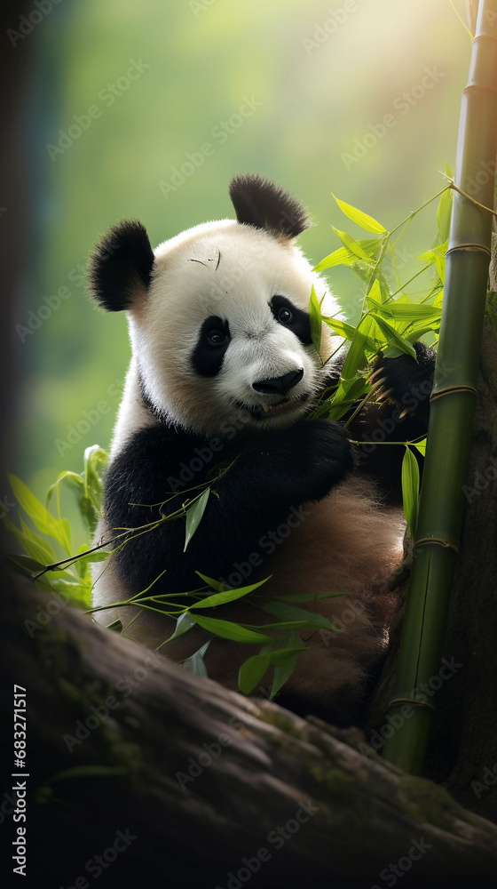 Panda bears in the wild of China, in the style of emotional body ...