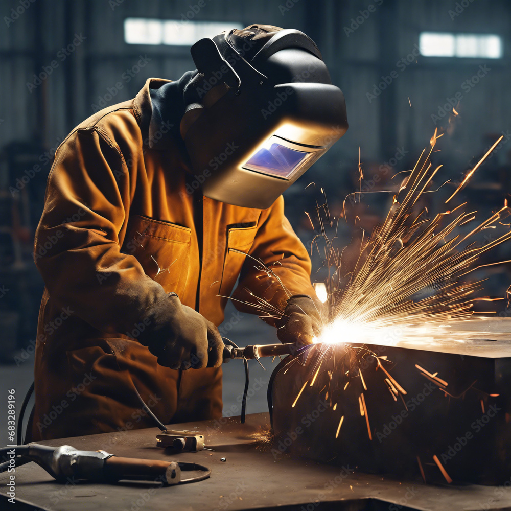welding with sparks no safety hyper realistic, Generative AI Stock ...