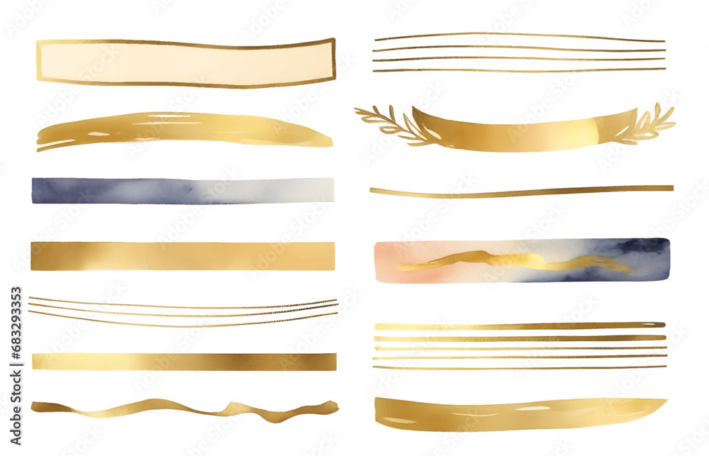Gold template watercolor brush stroke borders Stock Vector | Adobe Stock