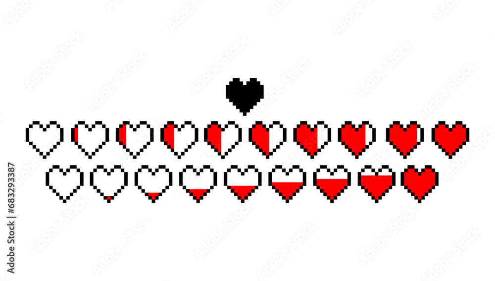 Set of pixel game life bar love bar. pixel hearts for game valentine ...