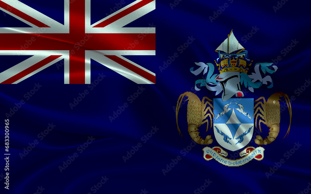 3d waving realistic silk national flag of Tristan da Chuha. Happy ...