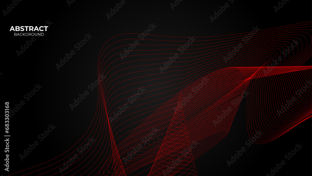Abstract red wave lines isolated on black background. Dark premium ...
