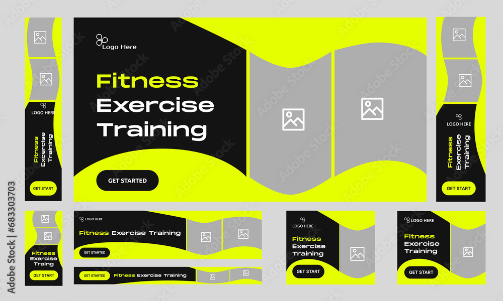 Trendy fitness web set banner design, daily exercise bundle banner ...