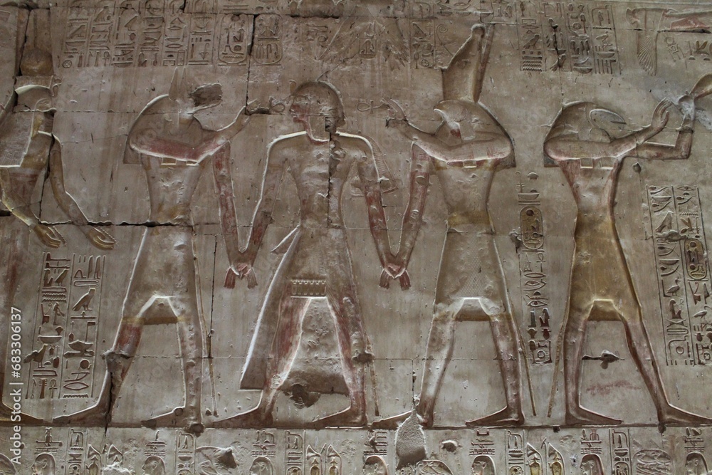 Inscriptions on the walls and columns of seti 1 temple in Abydos in ...
