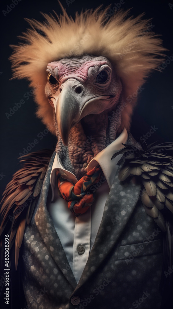 Vulture dressed in an elegant suit with a nice tie. Fashion portrait of ...