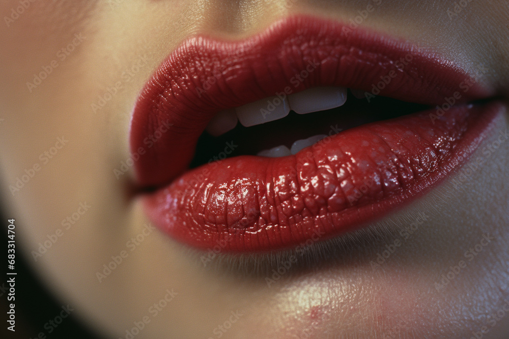 Hyperrealistic portrayal of a pair of lips, with each fine line and ...