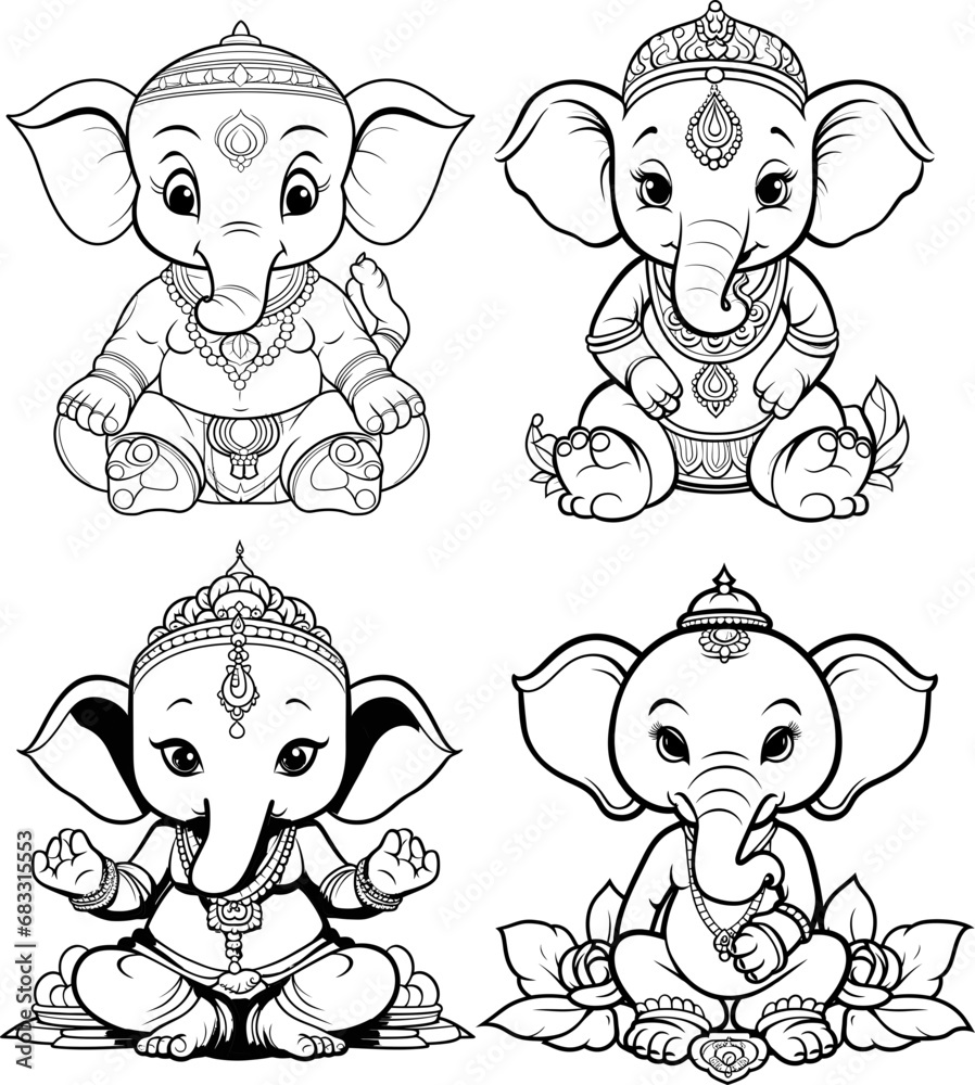 Hindu lord (bal ganesha) coloring page Stock Vector | Adobe Stock