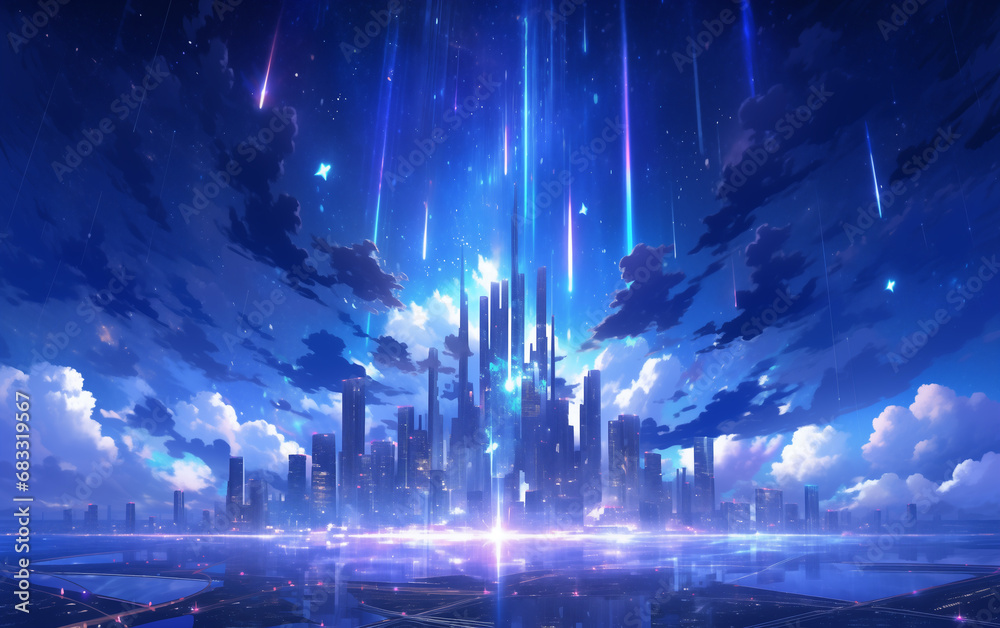 Magnificent architectural landscape in anime style,created with ...