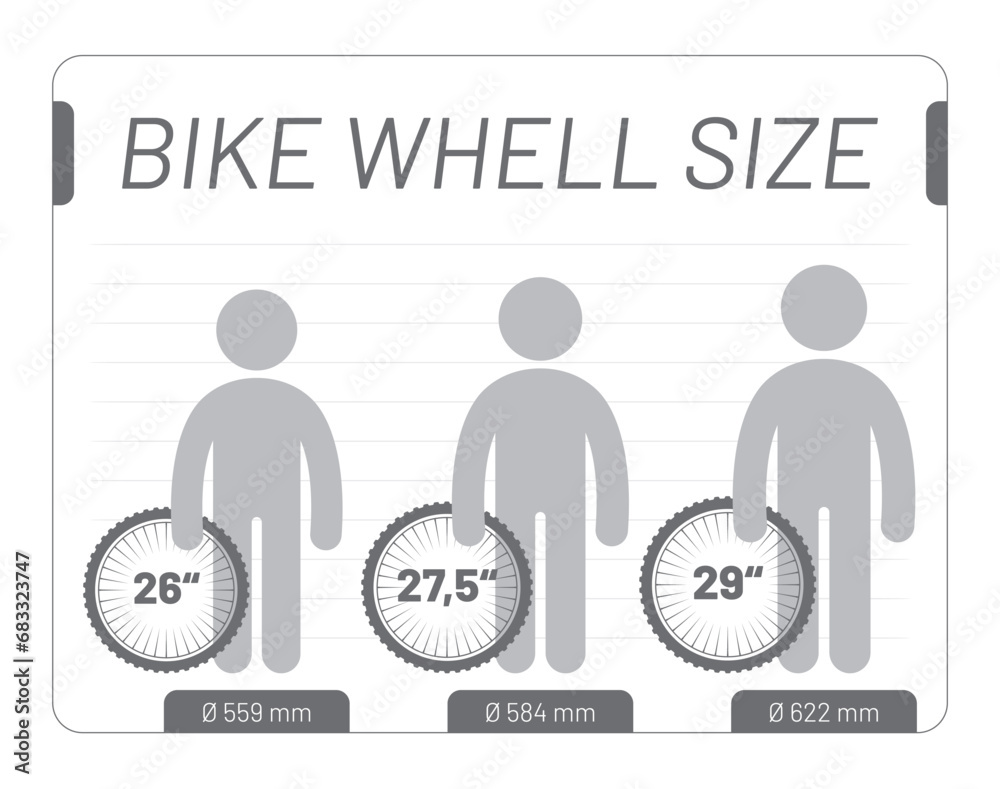Vector infographic, determining the size of a wheel on a bicycle ...