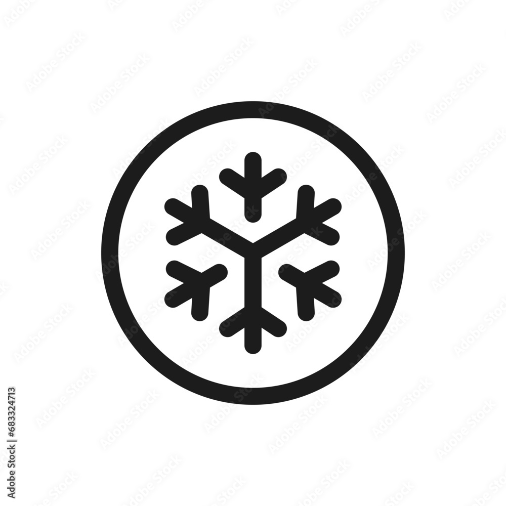 Snowflake in circle line vector black icon. Label for frozen product ...