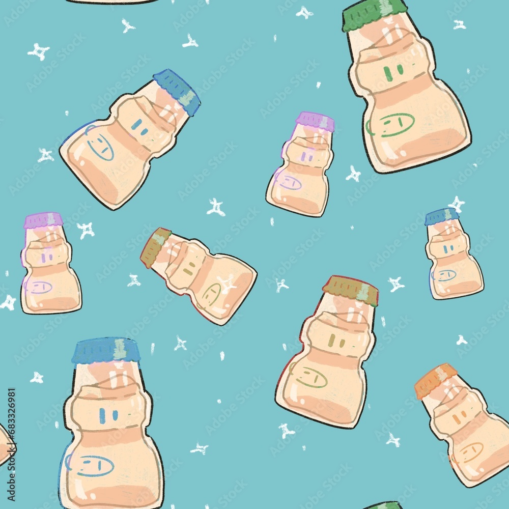 curd cartoon illustration seamless pattern in blue background. Stock ...