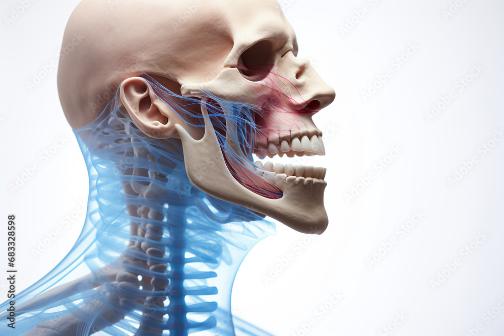 Skull bones of the human head with arteries and veins, anatomy. Human ...