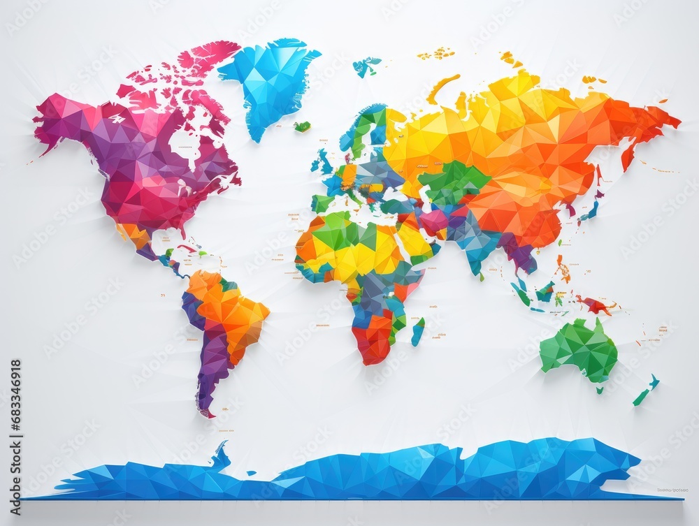 Geographical colorful world map showing the locations of countries and ...