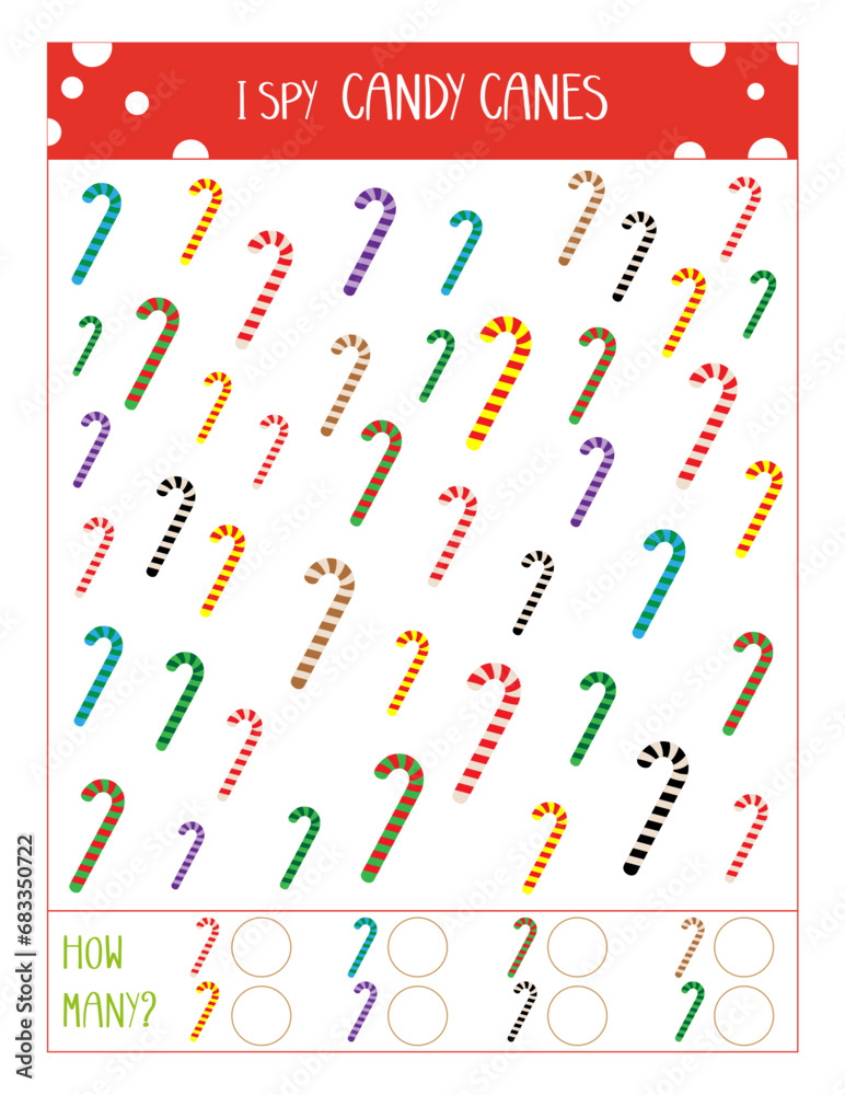 Counting activity for kids. I spy game for Christmas. Math educational ...