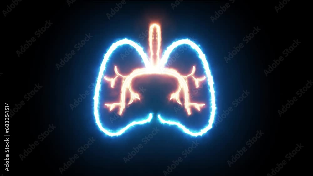 Glowing red fire and bright blue neon human lung animated video. Human ...