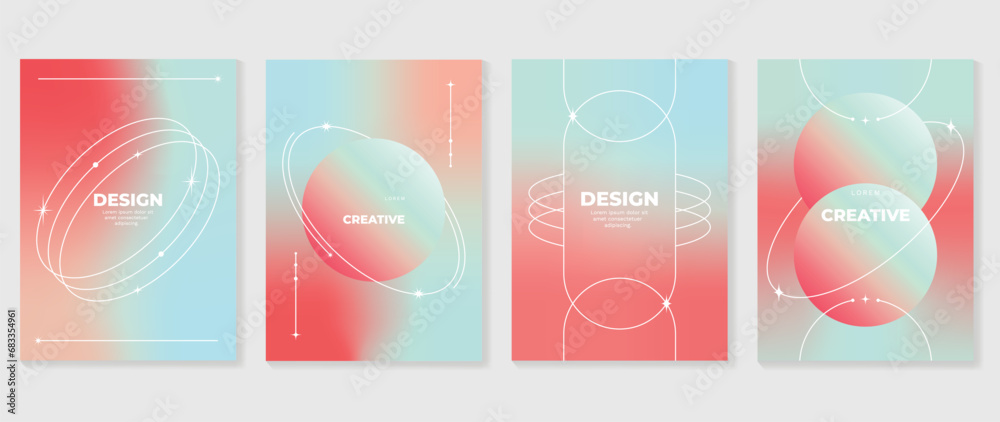 Aesthetic posters design set. Cute gradient holographic background ...
