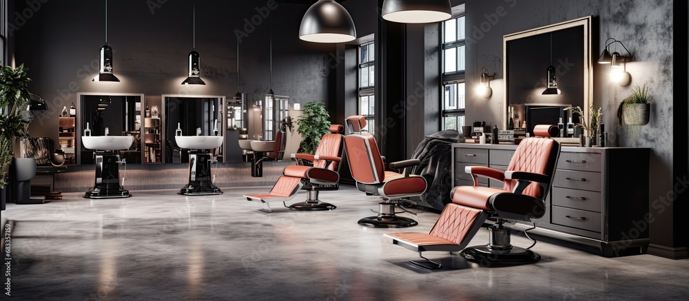 Modern and loft designed barber shop with a stylish isolated barber ...