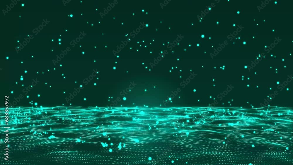 Abstract Hi-Tech bouncing light blue particles background. Blue sphere particles are falling ...