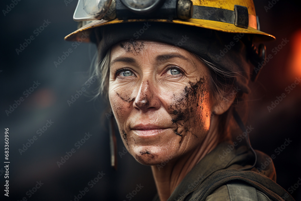 Generative ai technology portrait of mine worker wearing helmet ...